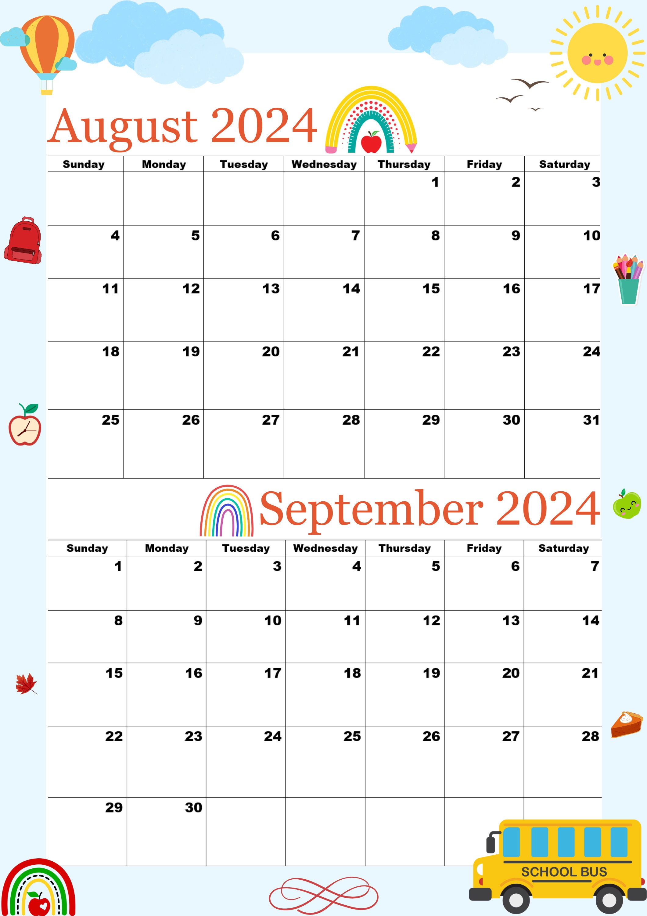 August 2024 Calendar,september 2024 Calendar,2024 Calendar,a4 Size,pdf ...