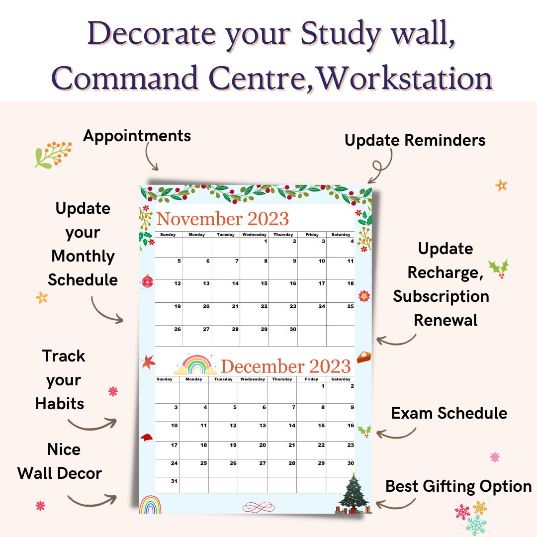 November 2023 Calendar,december 2023 Calendar,2023 Calendar,a4 Size,one ...