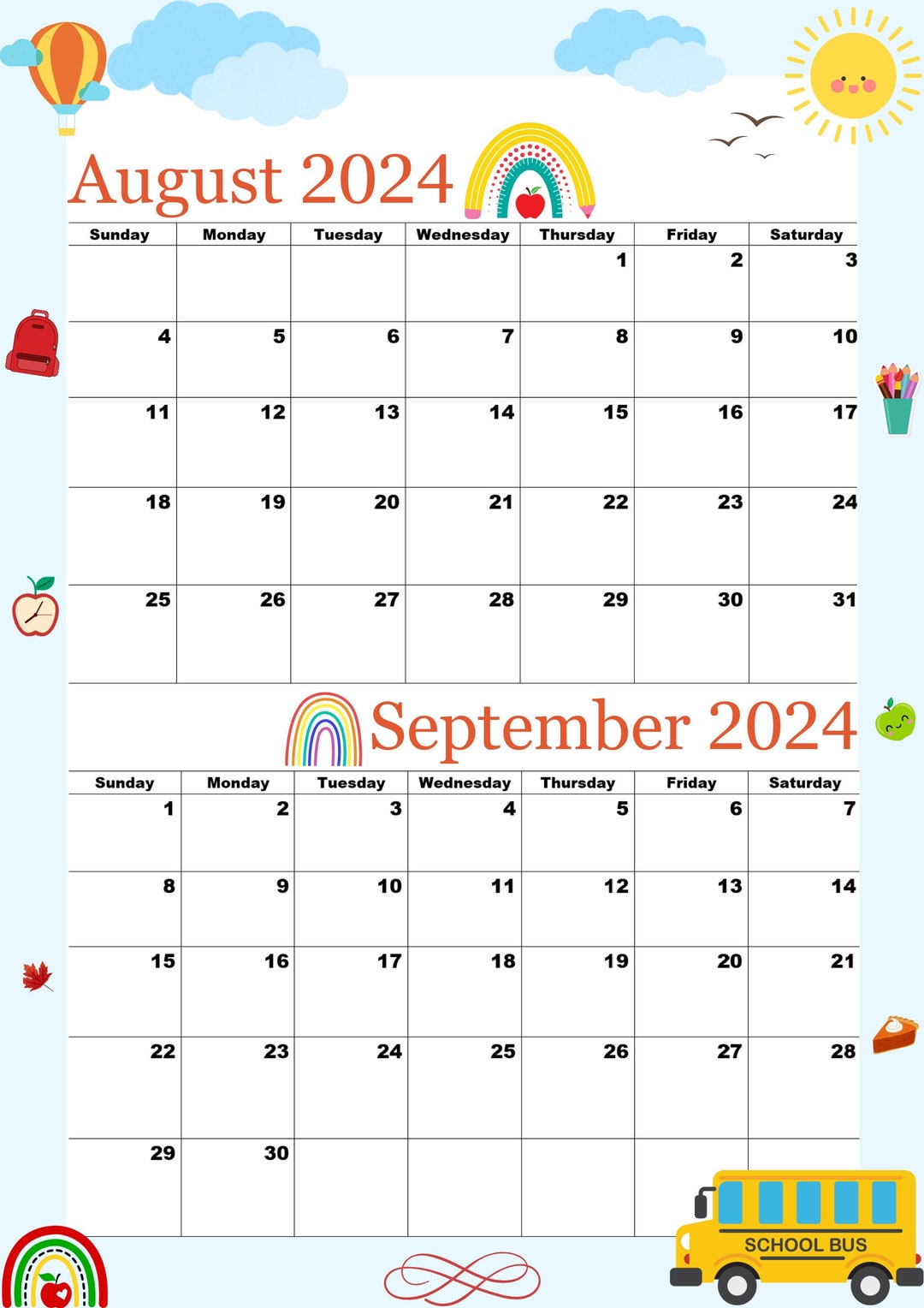 August 2024 Calendar,september 2024 Calendar,2024 Calendar,a4 Size,pdf ...