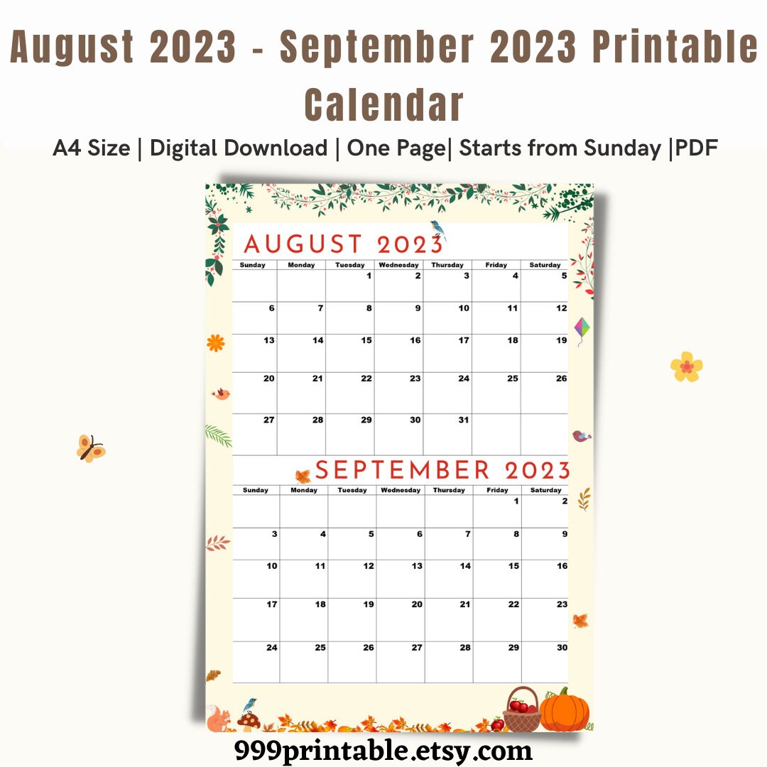August 2023 Calendarseptember 2023 Calendar2023 Calendara4 - Etsy UK August 2023 Calendarseptember 2023 Calendar2023 Calendara4 - Etsy UK