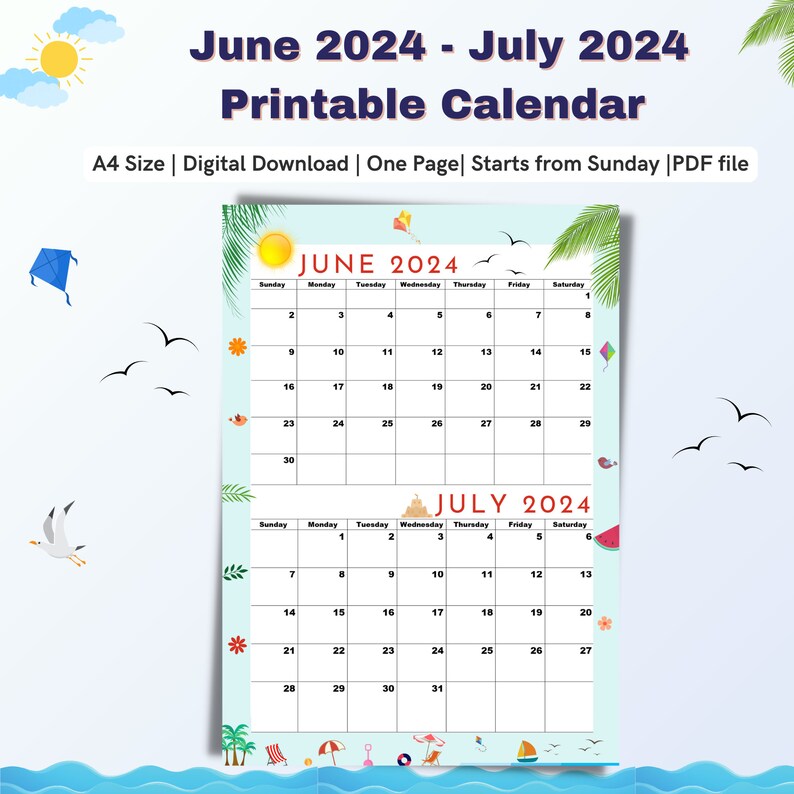Buy June 2024 Calendar,july 2024 Calendar,a4 Size,pdf,printable,quick ...