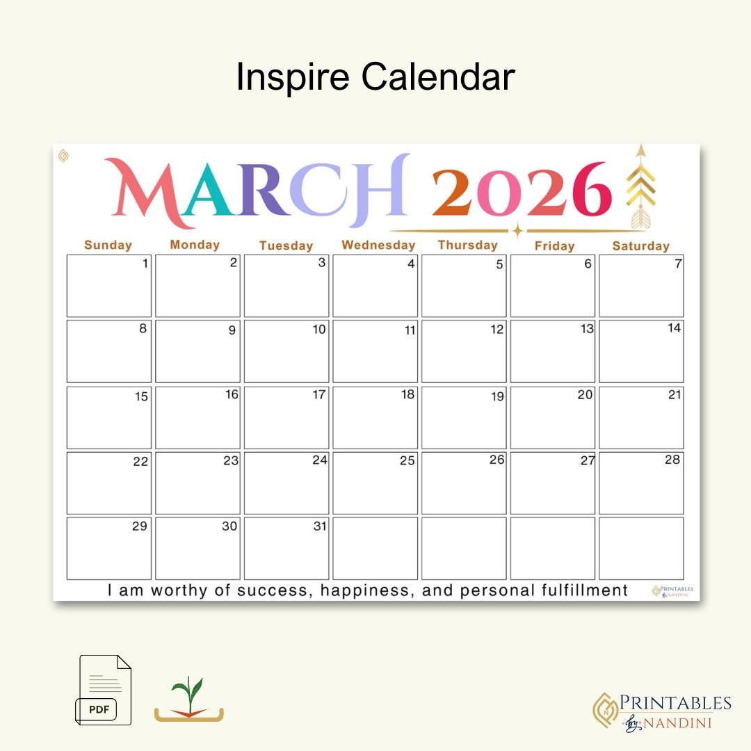 March 2026 Calendar, Affirmation Theme (A4 PDF Digital Download) - Etsy