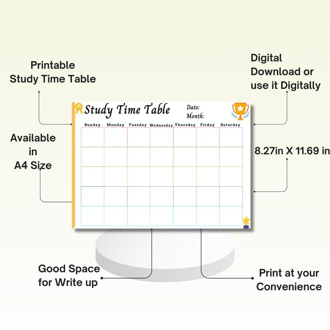 Weekly Study Planner, Study Time Table Schedule-a4 Size PDF! - Etsy