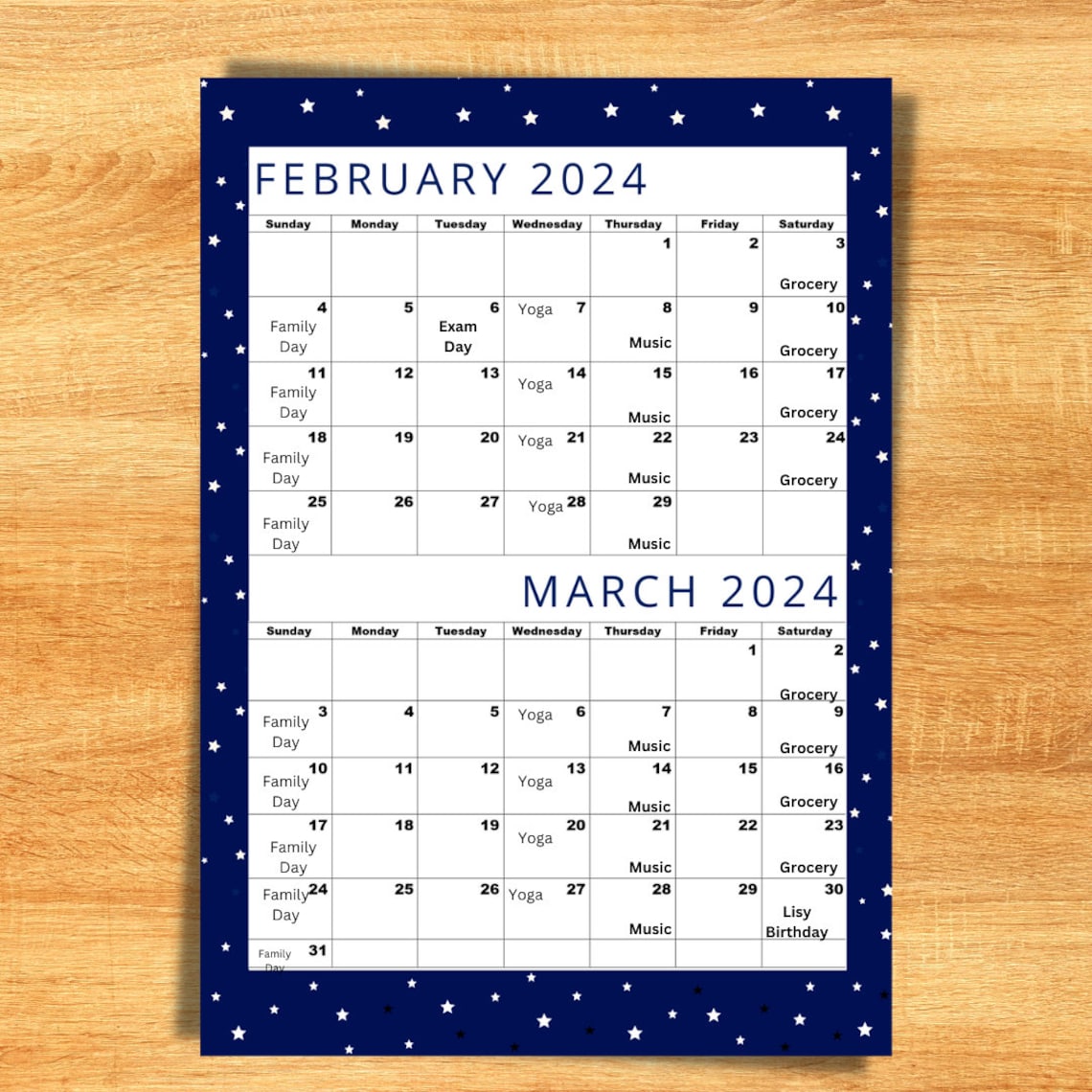 February 2024 Calendar,March 2024 Calendar,Cool Navy, Feb Mar 2024 ...