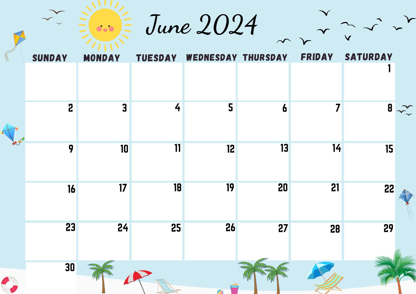 June 2024 Calendar, 2024 June Calendar Printable,a4 Size,digital,pdf ...