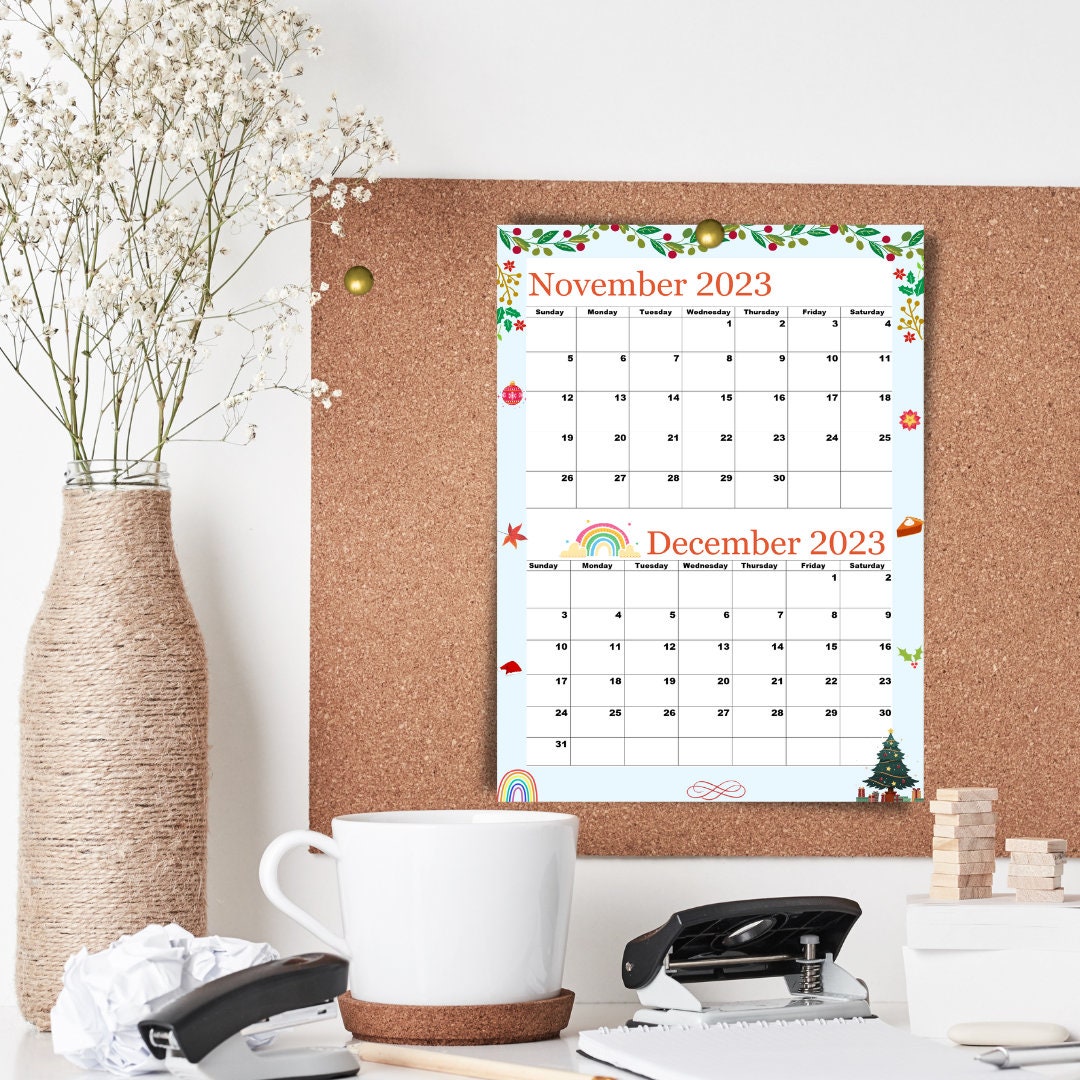 November 2023 Calendar,december 2023 Calendar,2023 Calendar,a4 Size,one ...