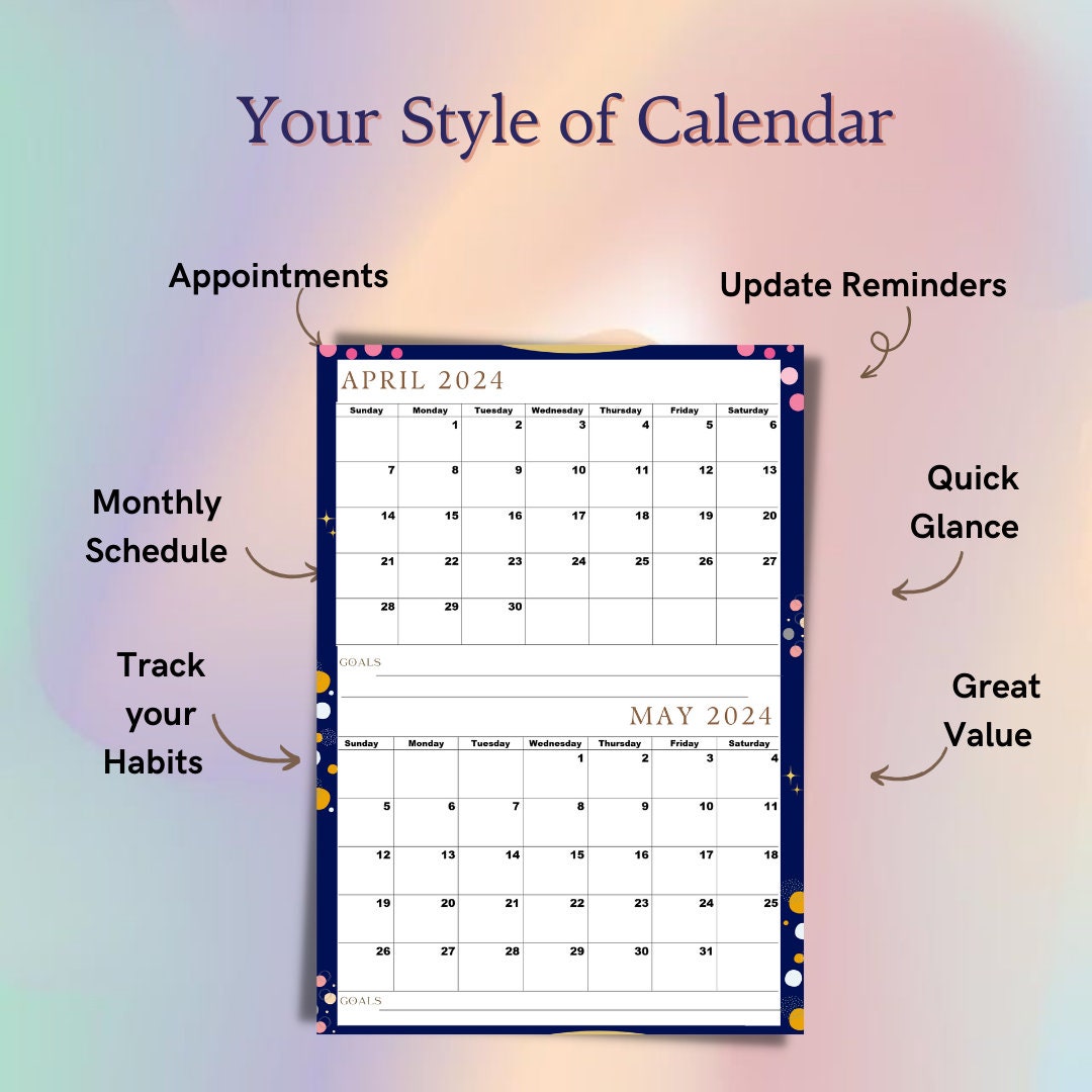 April 2024 Calendar, May 2024 Calendar, April May 2024 Calendar,A4 size ...