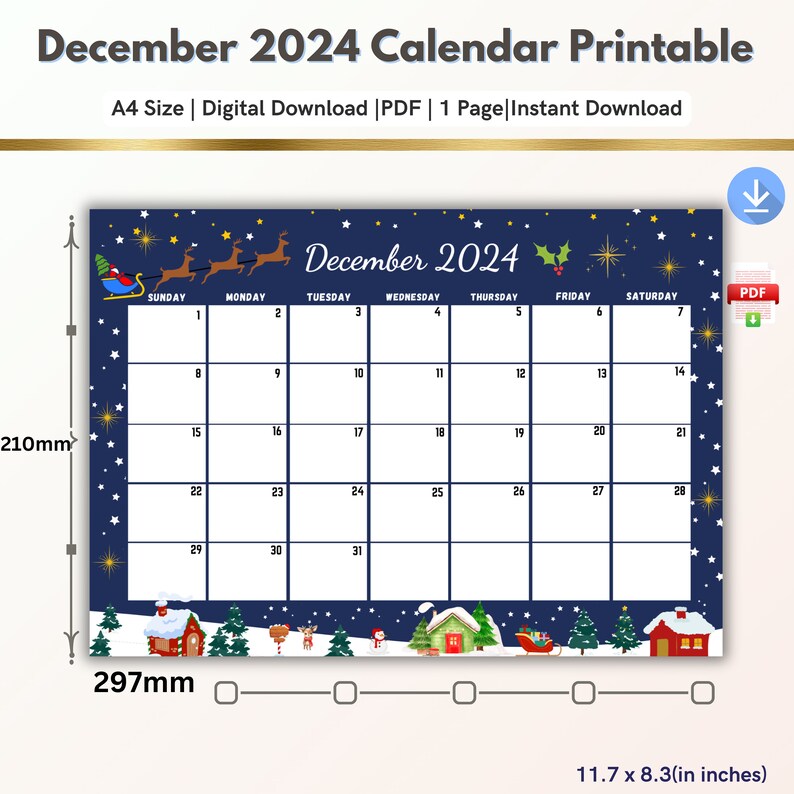 Christmas Calendar for the Month of December 2024,christmas Night ...