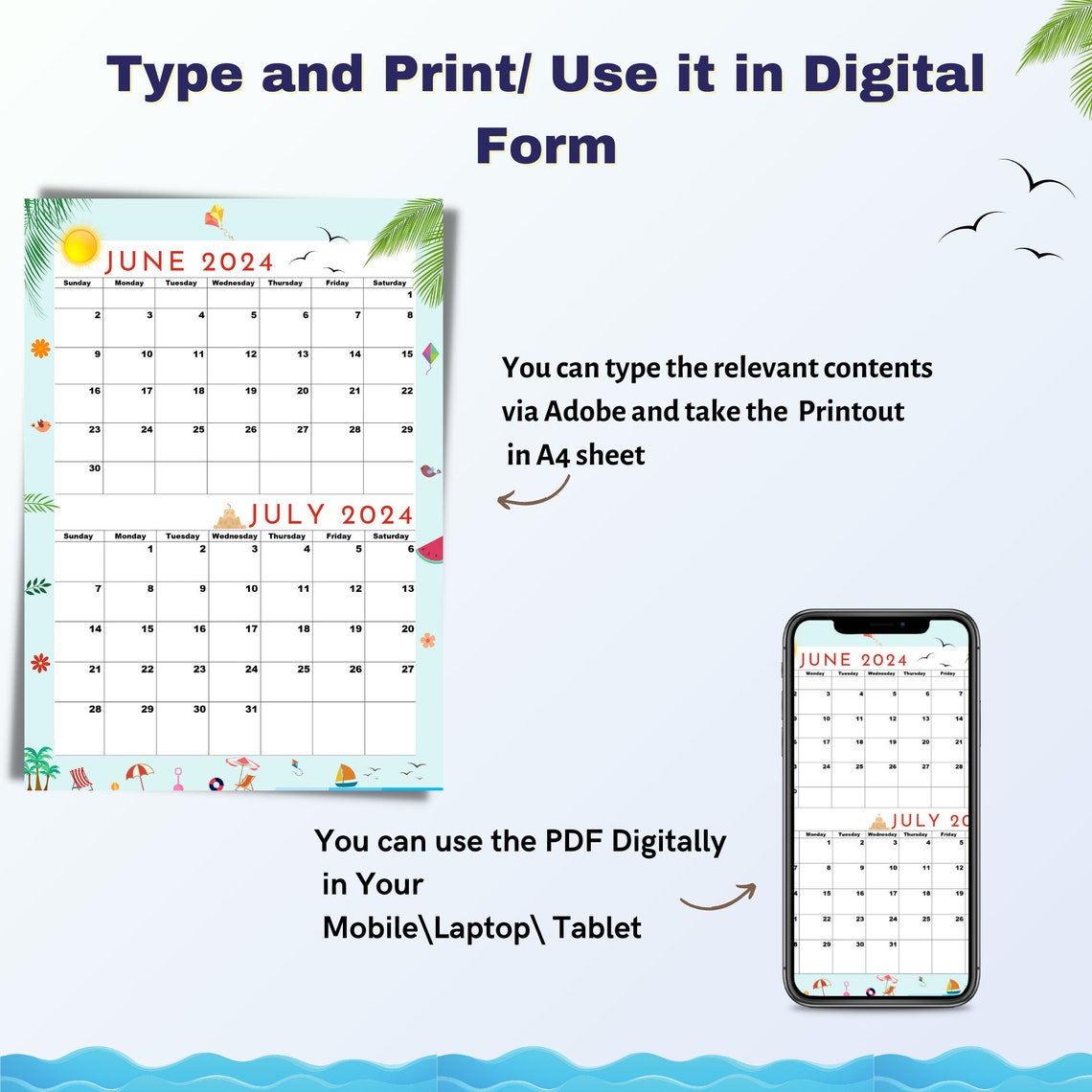 Buy June 2024 Calendar,july 2024 Calendar,a4 Size,pdf,printable,quick ...