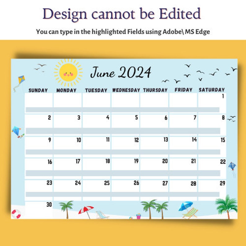 June 2024 Calendar, 2024 June Calendar Printable,a4 Size,digital,pdf ...