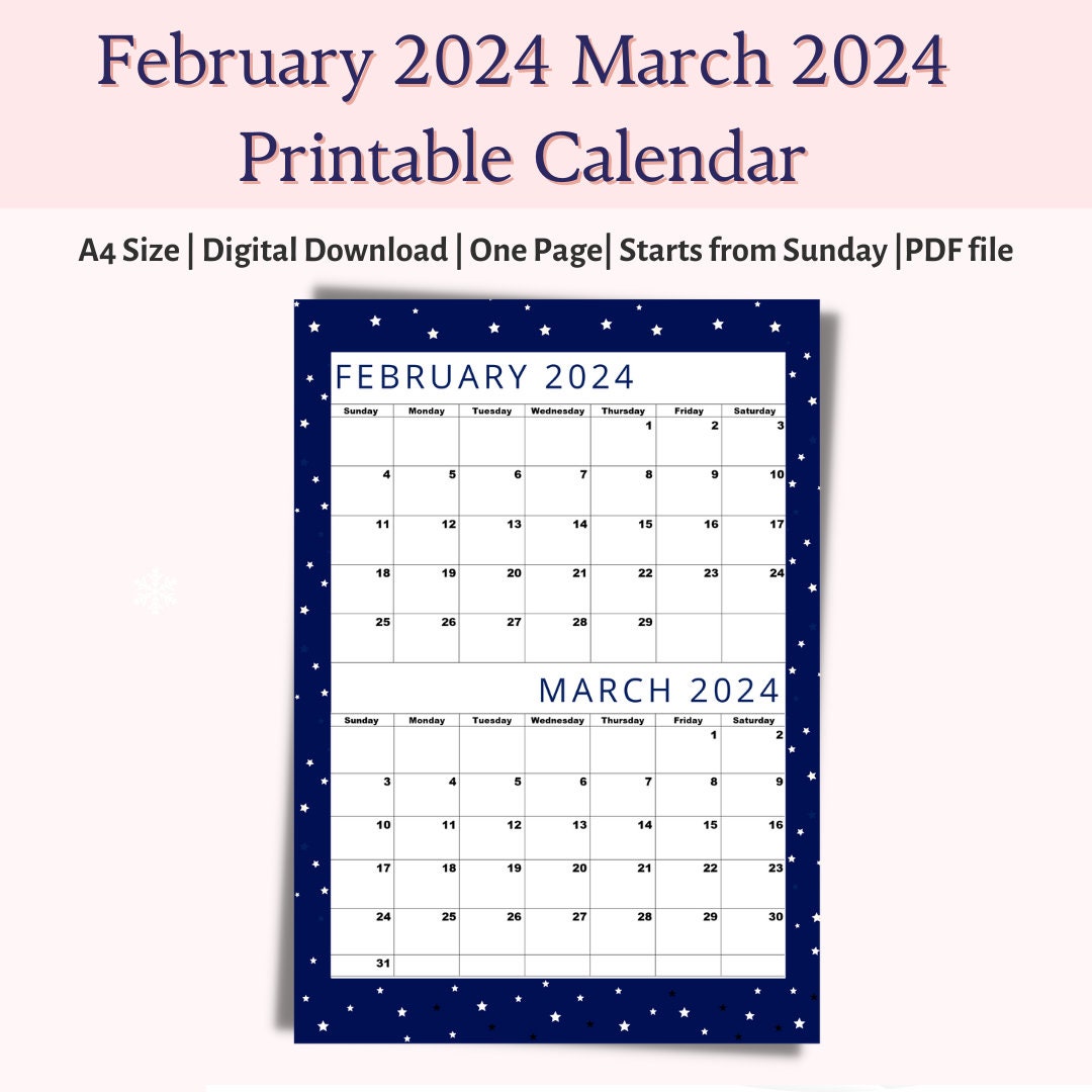 February 2024 Calendar,March 2024 Calendar,Cool Navy, Feb Mar 2024 ...