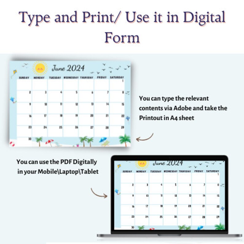 Buy June 2024 Calendar, 2024 June Calendar Printable,a4 Size,digital ...