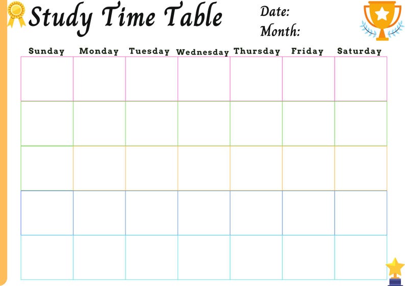 Weekly Study Planner, Study Time Table Schedule-a4 Size PDF! - Etsy