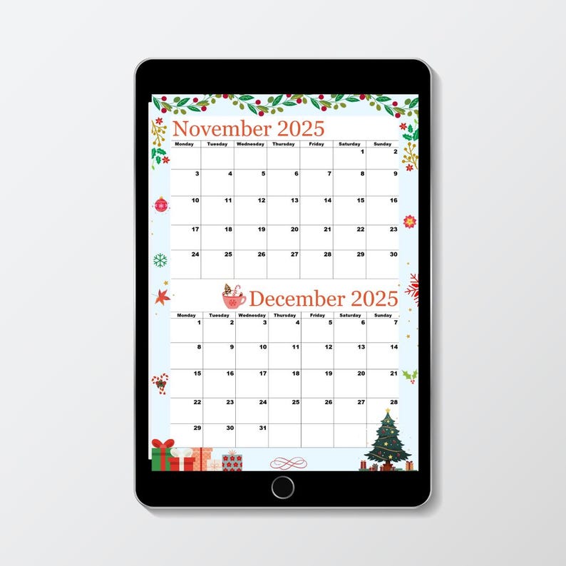 Calendar November and December 2025 Printable- Monday Start | Nov-dec ...