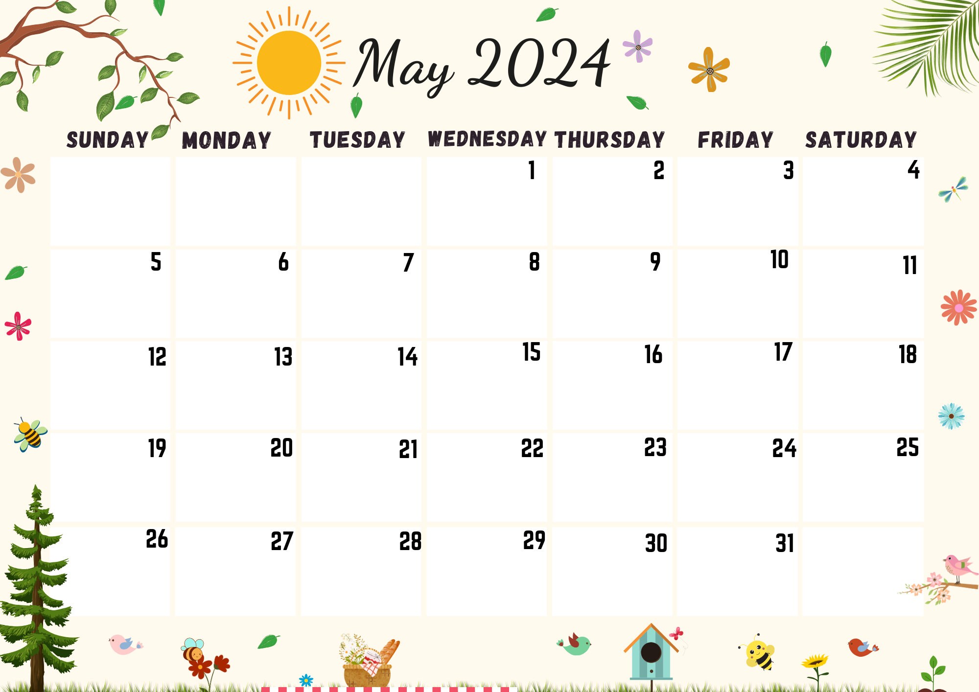 May 2024 Calendar,may 2024 Calendar Printable,a4 Size,digital,pdf ...