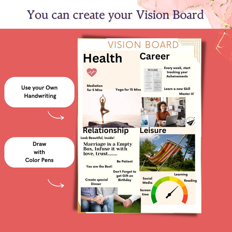 Easy Vision Board 2024,A4 Size,pdf,digital Download, Vision Board for ...