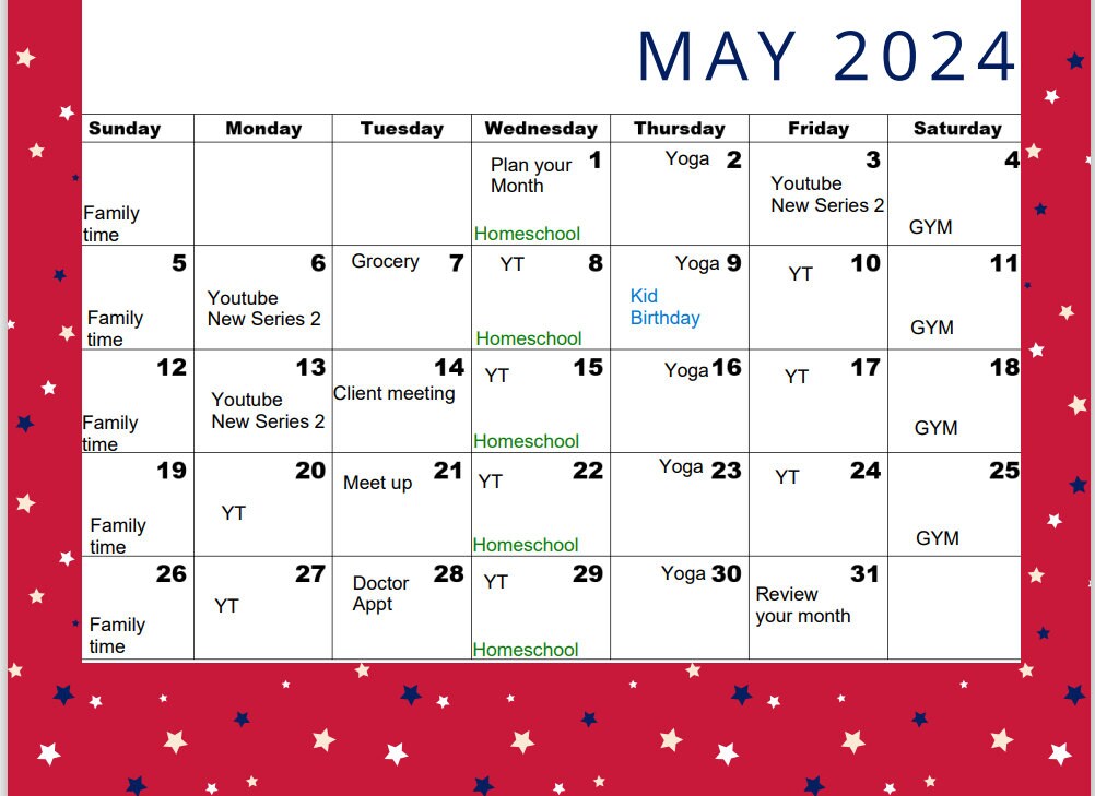 April 2024 Calendar, May 2024 Calendar,lovely Red Calendar,digital ...