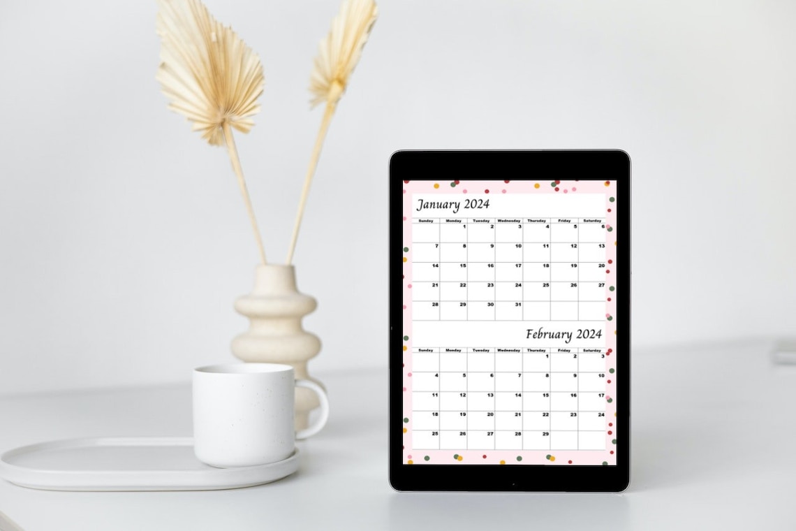 Buy January 2024 Calendar,february 2024 Calendar,pink,jan 2024 Feb 2024 ...