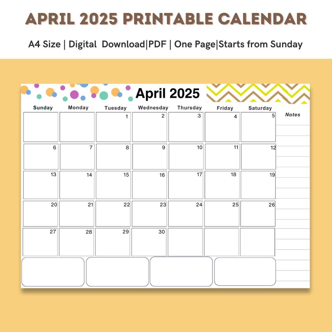Accomplish Blank Monthly Calendar for April 2025 PDF Printable With ...