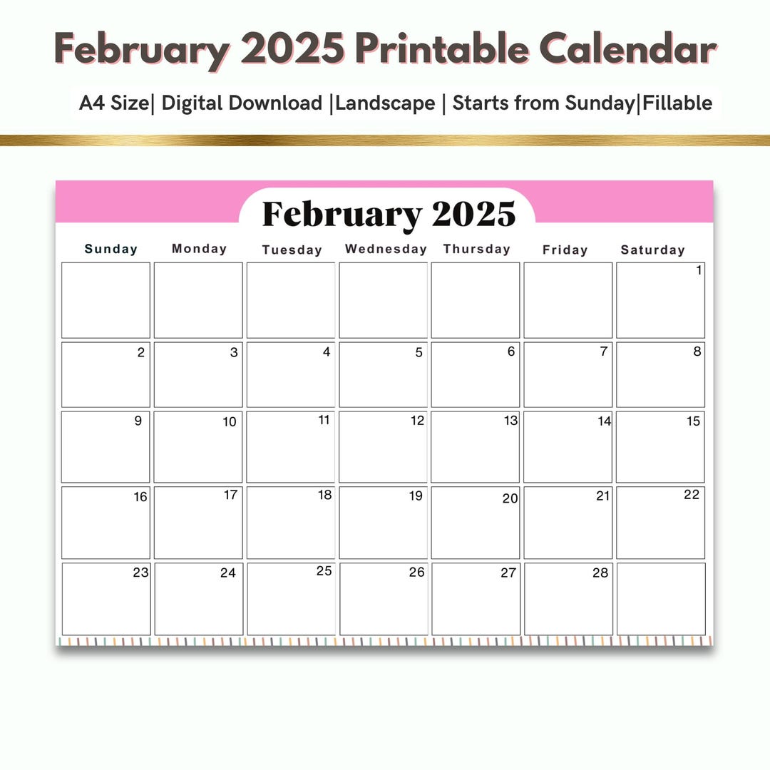 Kalender voor februari 2025, kalender, A4-formaat, digitale download ...