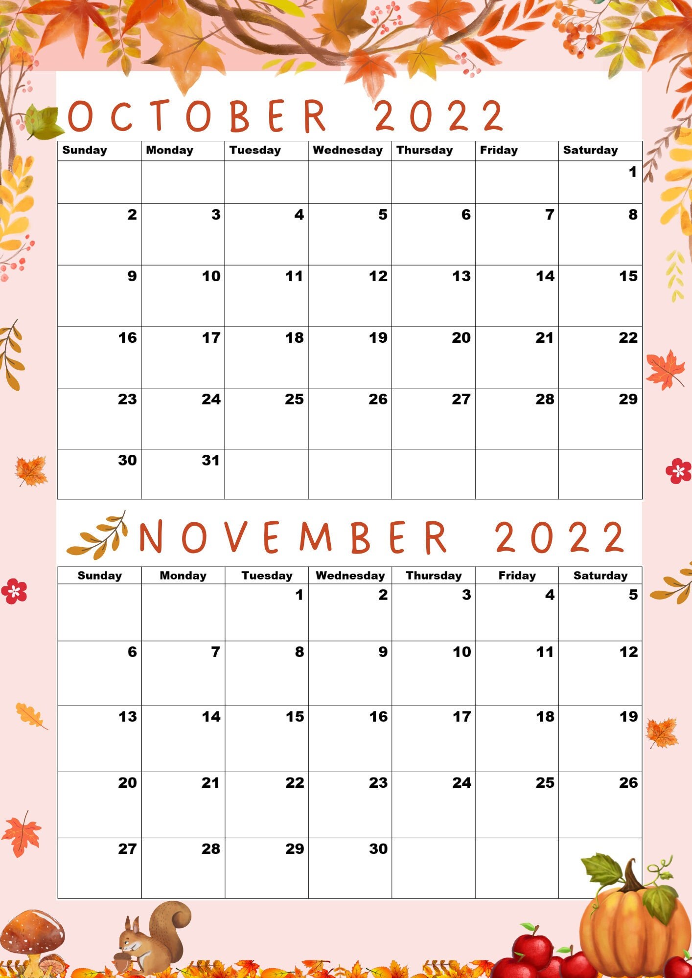 October November 2022 Calendar