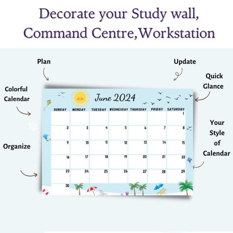 June 2024 Calendar, 2024 June Calendar Printable,a4 Size,digital,pdf ...