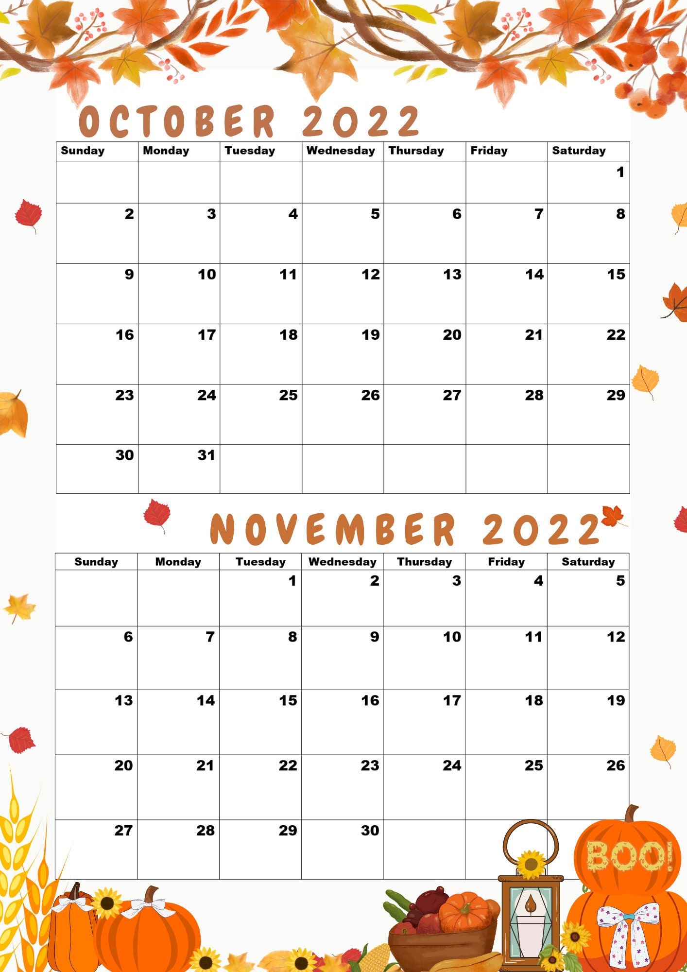 October November 2022 Calendar
