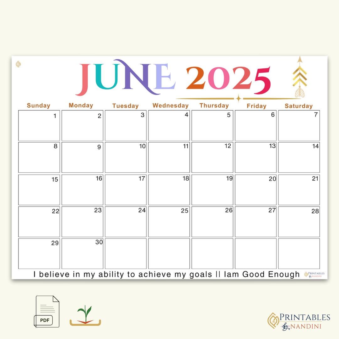 June 2025 Calendar | Printable PDF | A4 Size | Fillable Monthly Planner ...