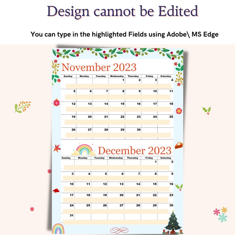 November 2023 Calendar,december 2023 Calendar,2023 Calendar,a4 Size,one ...