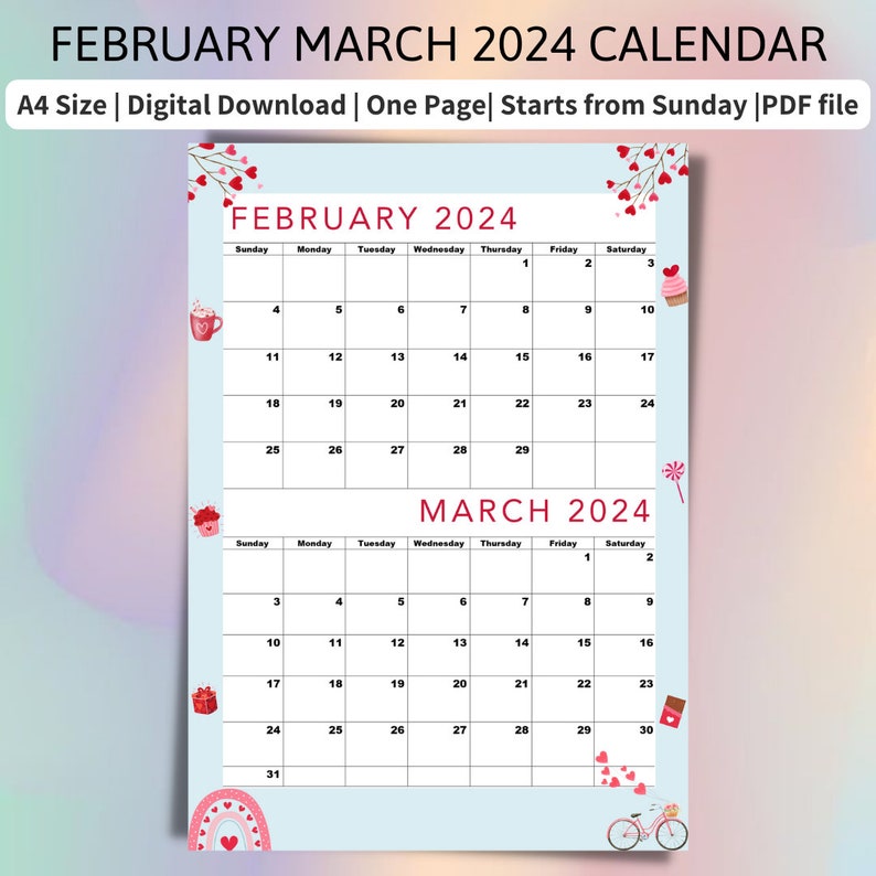Buy February 2024 Calendar,march 2024 Calendar, Feb Mar 2024 Calendar ...