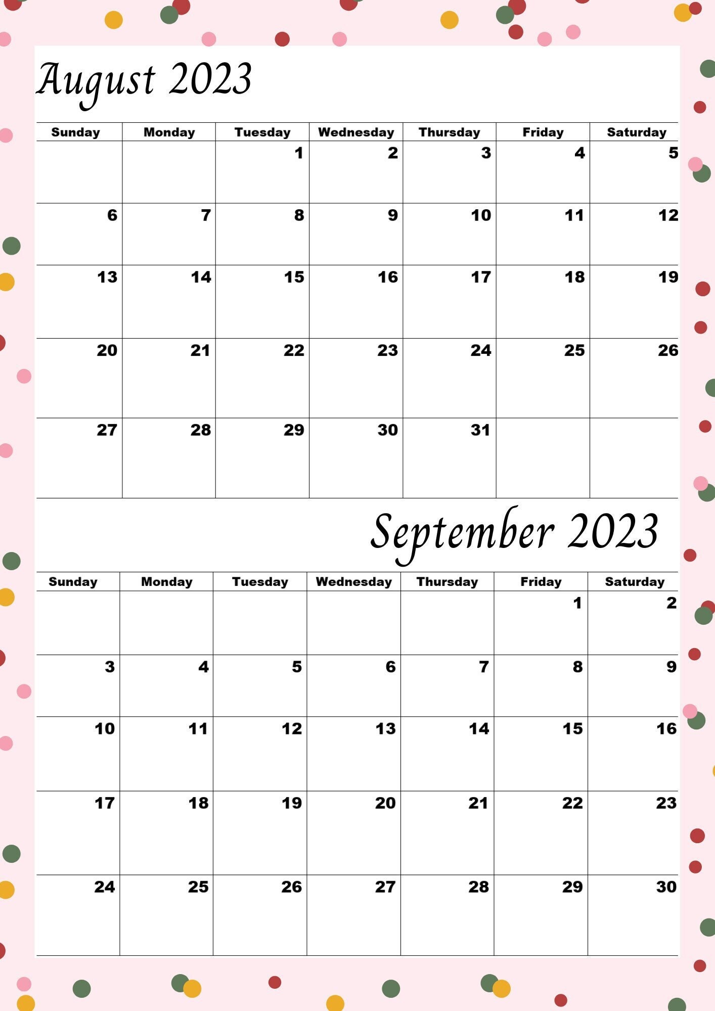 August 2023 Calendarseptember 2023 Calendar2023 Calendara4 - Etsy Israel August 2023 Calendarseptember 2023 Calendar2023 Calendara4 - Etsy Israel