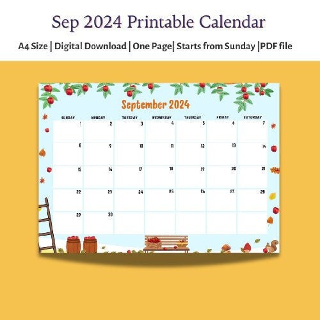 September 2024 Calendar,sep 2024 Calendar,a4 Size,monthly,digital,pdf ...