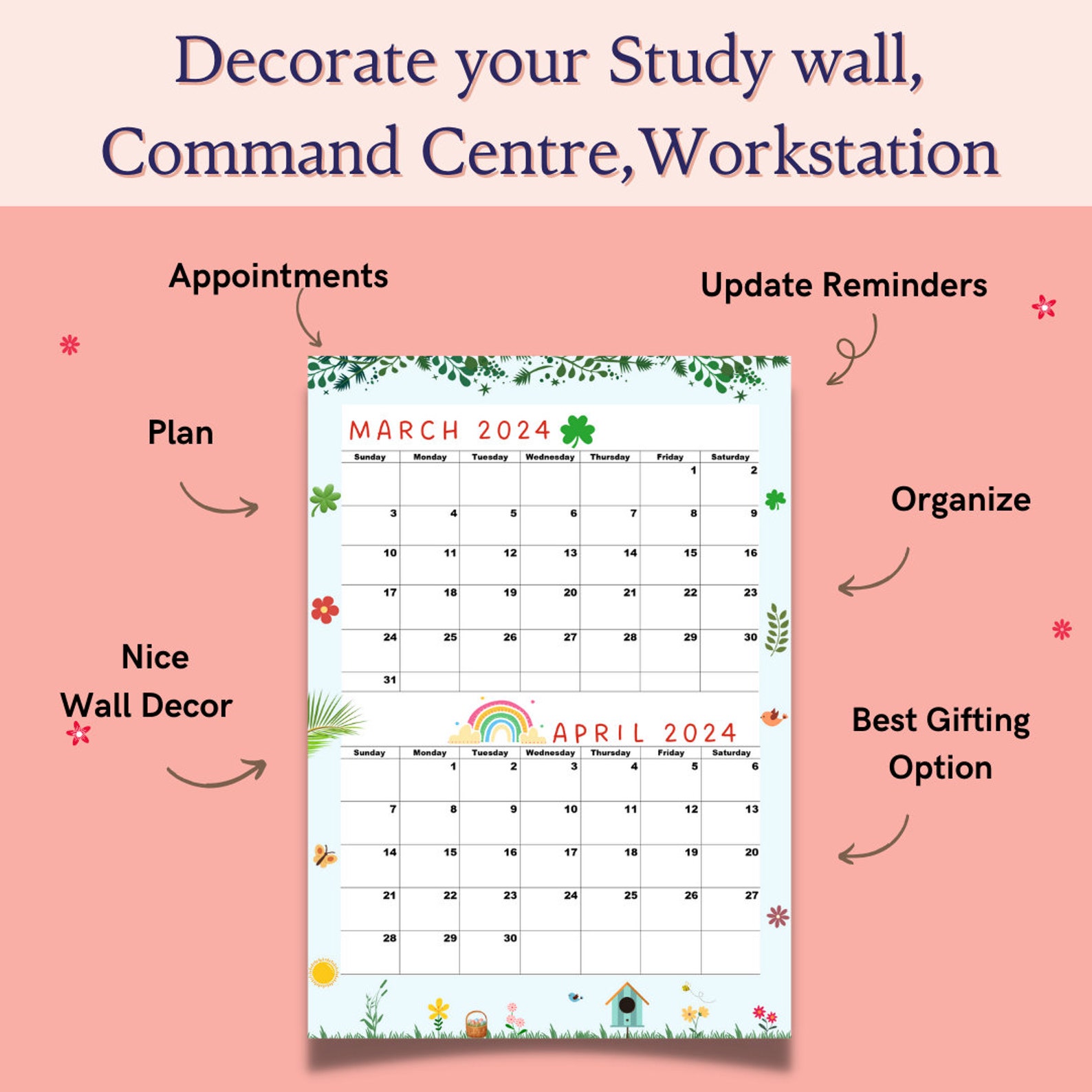 Buy March 2024 Calendar, April 2024 Calendar Printable,mar 2024 Apr ...