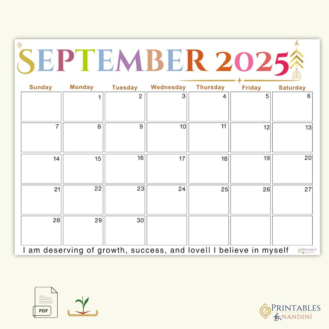 September 2025 A4 Printable Calendar PDF – Sunday Start With ...