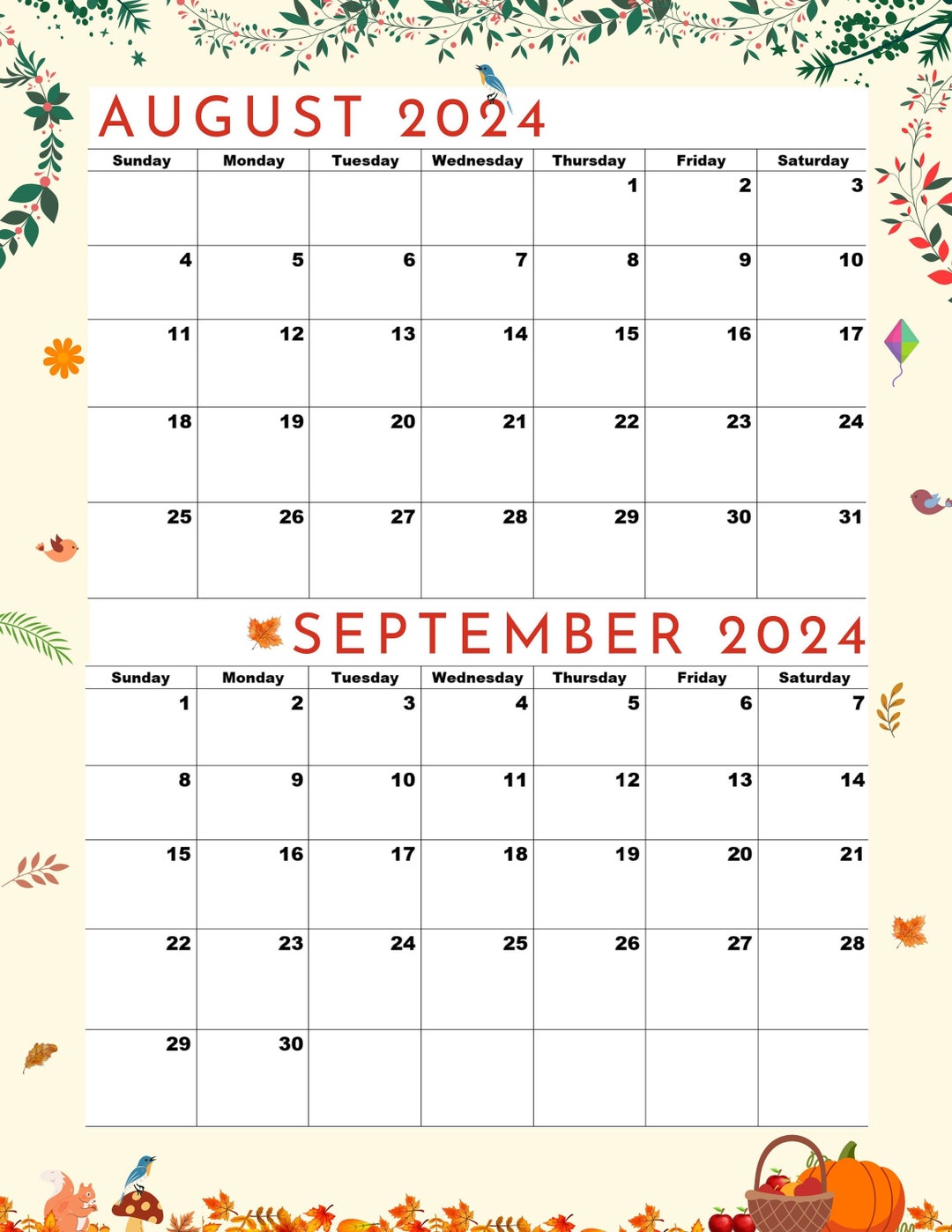 August 2024 Calendar,september 2024 Calendar,2024 Calendar,fillable ...