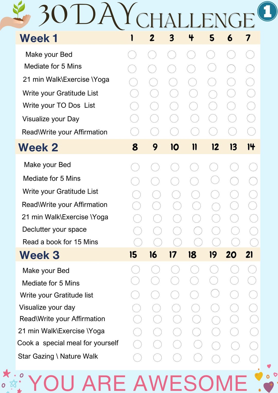 Printable 30-day Self-care Checklist Template – Easy to Use! - Etsy