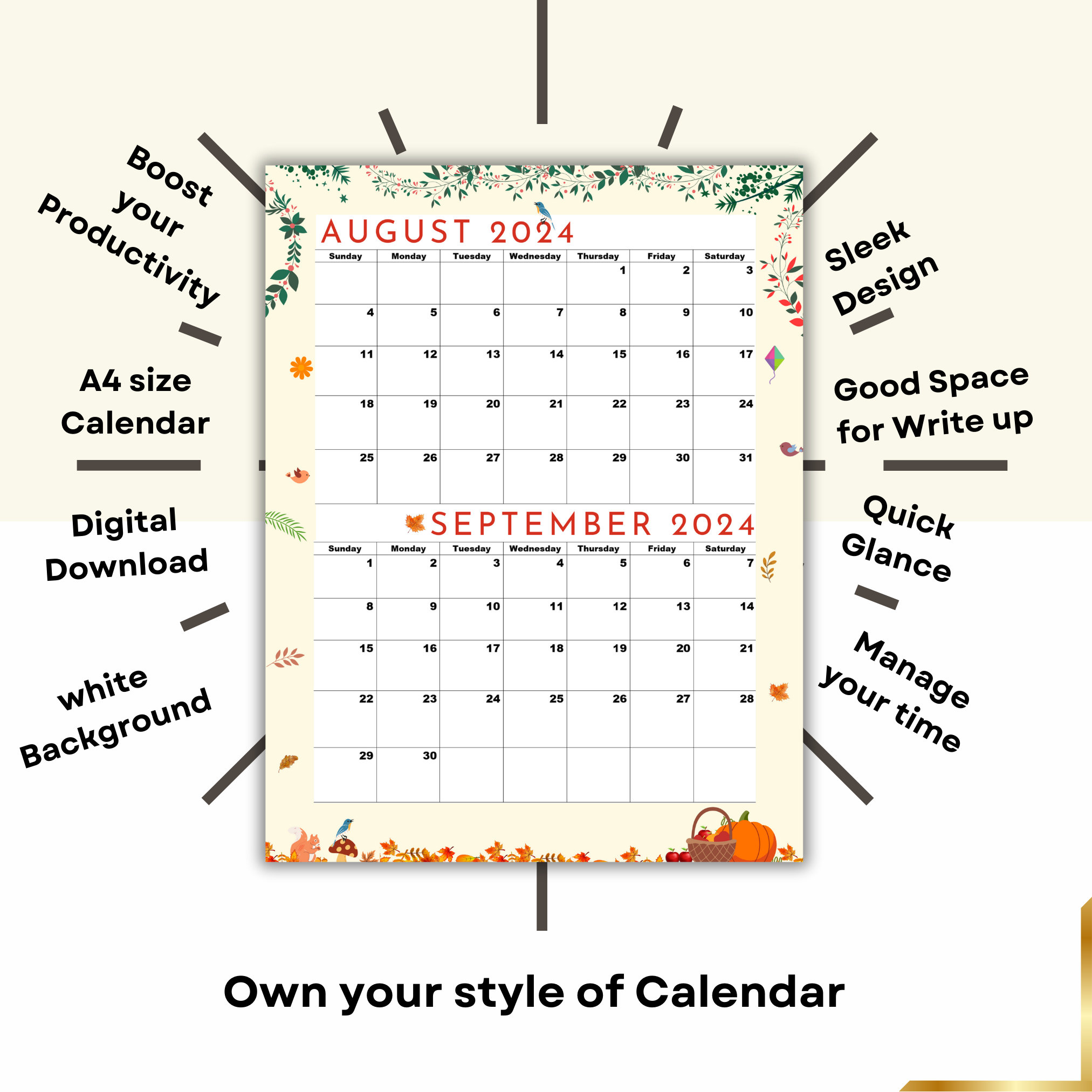 August 2024 Calendar,september 2024 Calendar,2024 Calendar,fillable ...