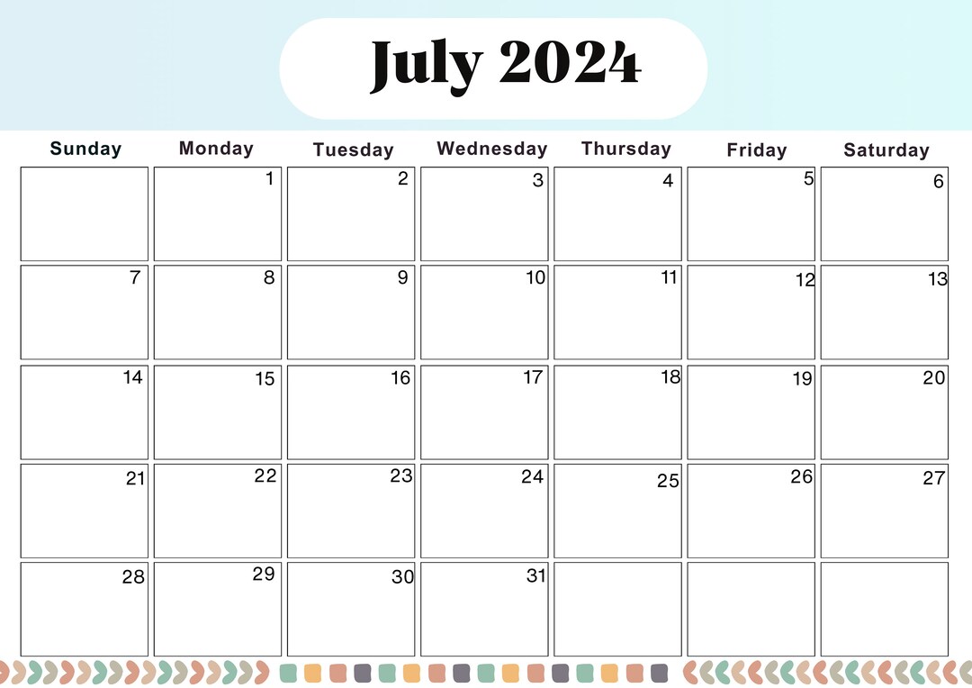Fillable July Calendar,july 2024 Calendar,a4 Size,digital,pdf,2024 July ...