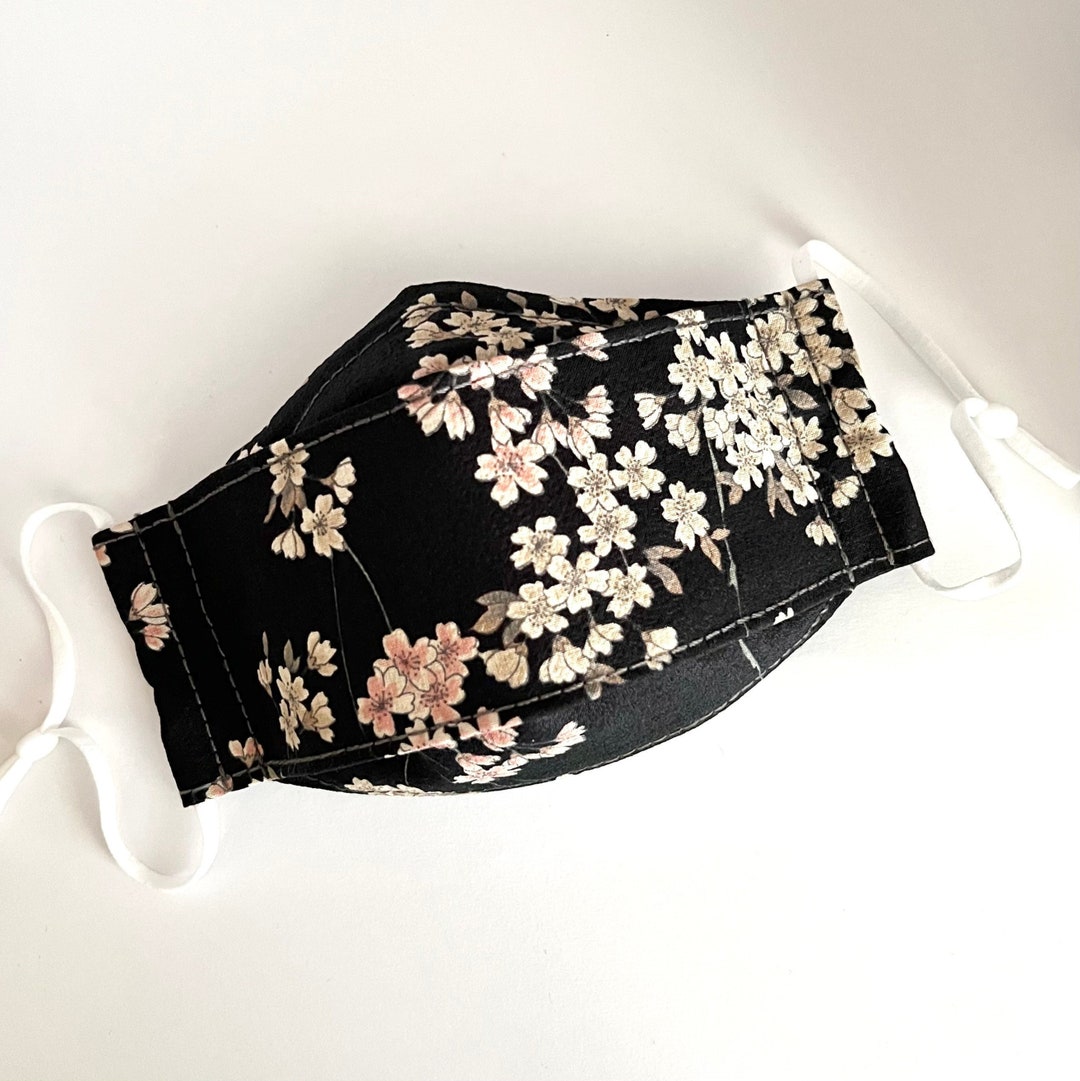 Kimono Cherry Blossoms | 3D Origami Face Mask With Nose Wire | Black ...