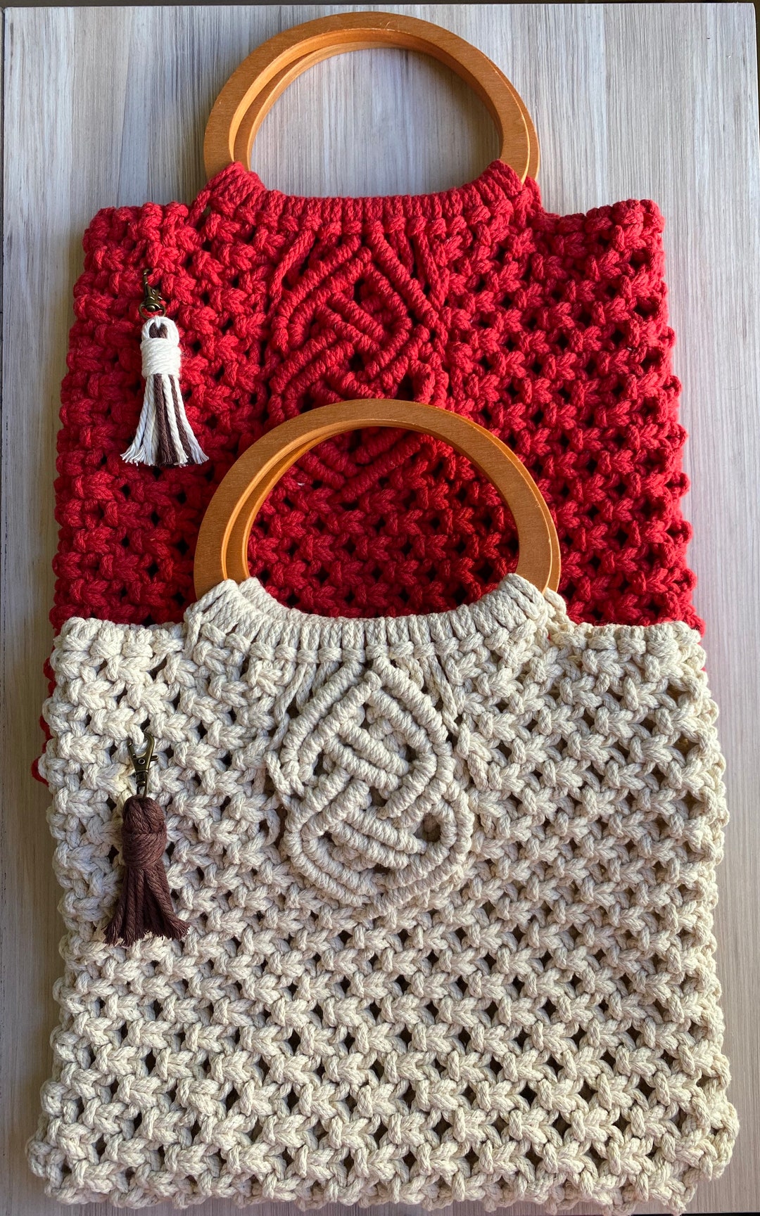 Macrame bag with wood handle macrame purse vintage macrame - Etsy España
