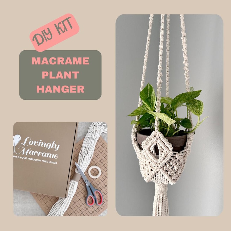 DIY Kit Macrame Plant Hanger, Macrame for Beginner, Step by Step Guide, Video Tutorial, Macrame ...