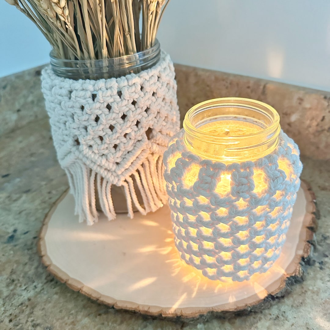 Macrame Mason Jar Cover | Macrame Jar Cover | Macrame Vase | Candle ...