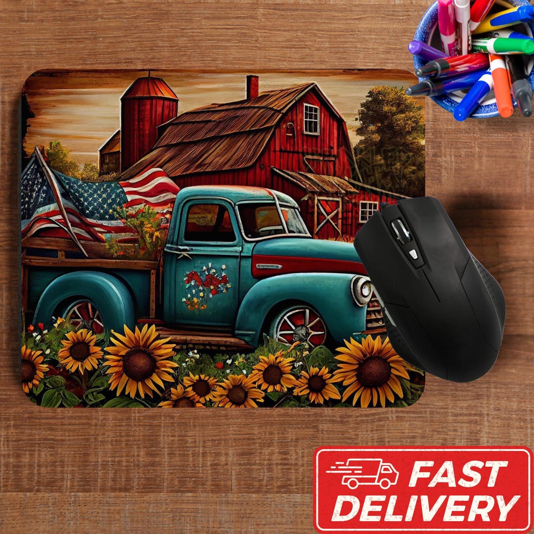 Vintage Truck Mousepad, Farmhouse Mousepad Desk Mat, Red Barn Desk Mat ...