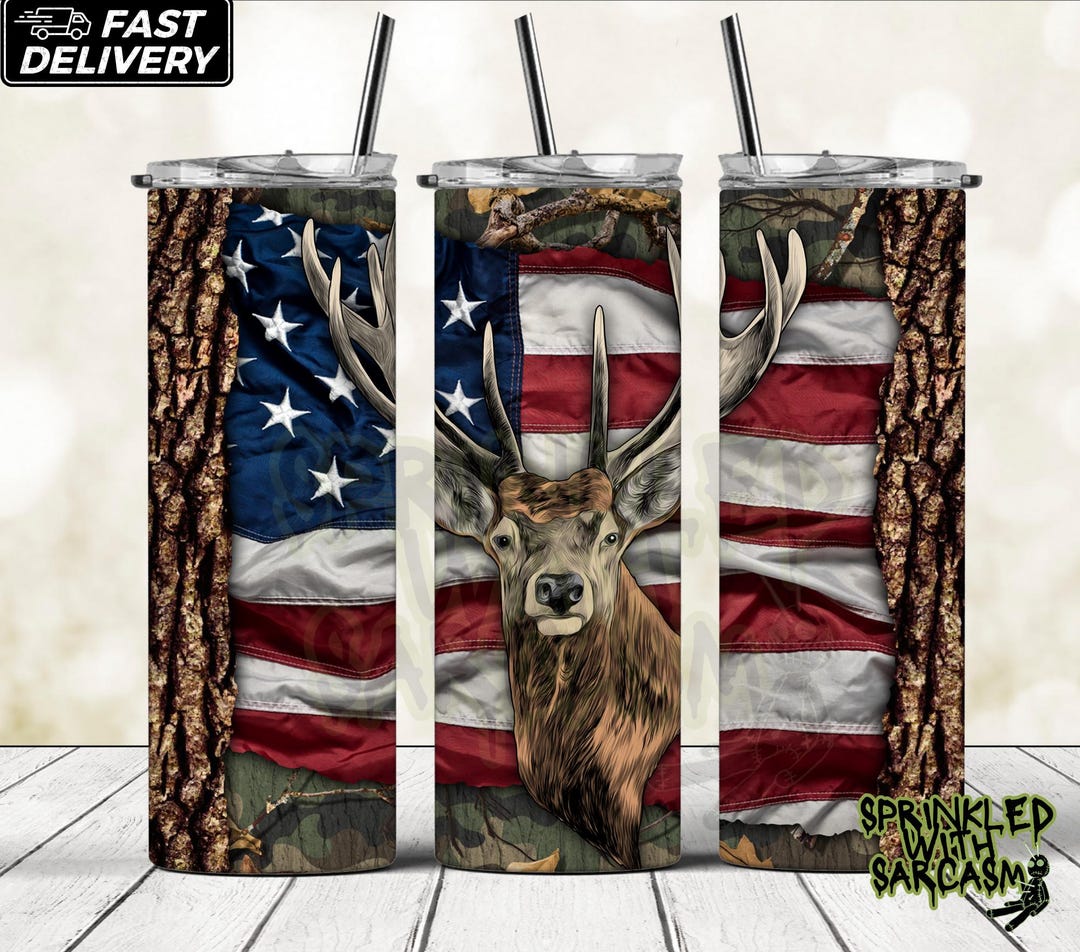Personalized Buck Cup, American Flag Deer Tumbler – Patriotic Hunting ...