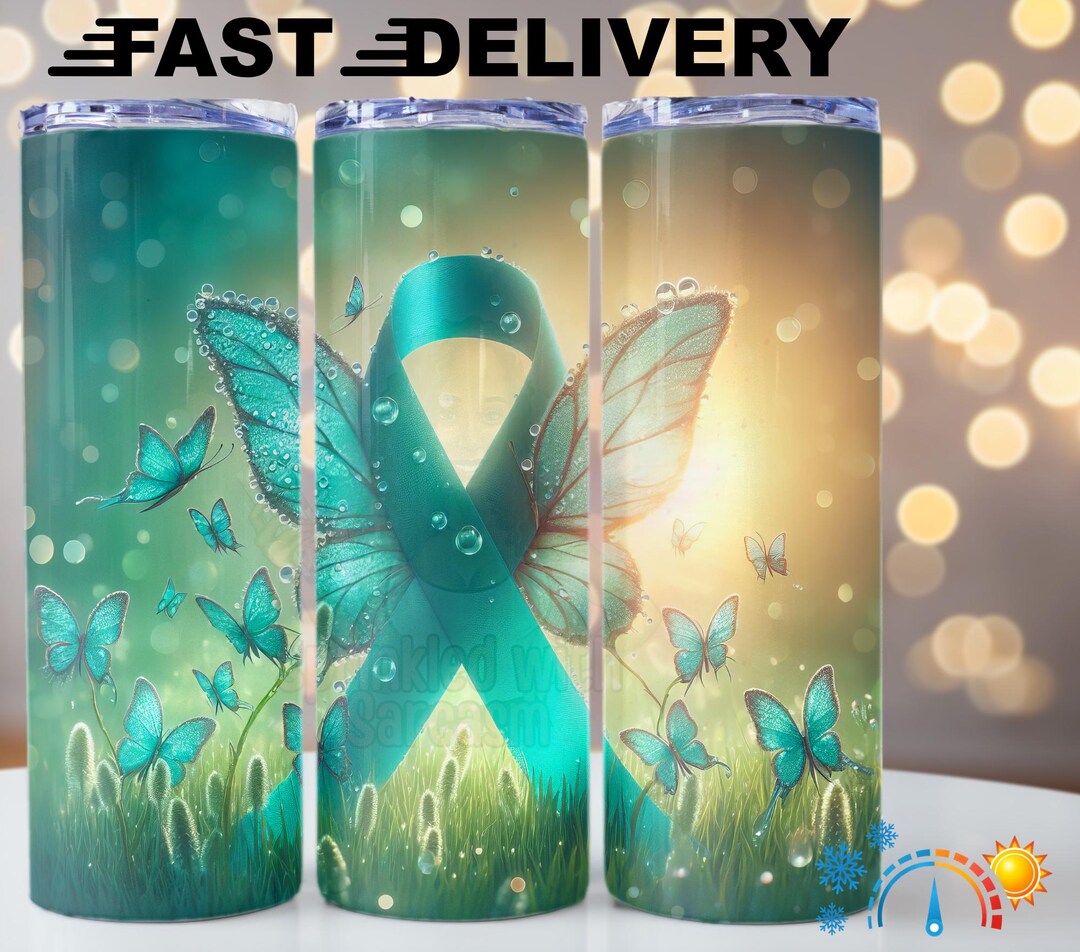 Personalized Teal Ribbon Awareness Cup, Cervical Cancer Cup, PCOS ...