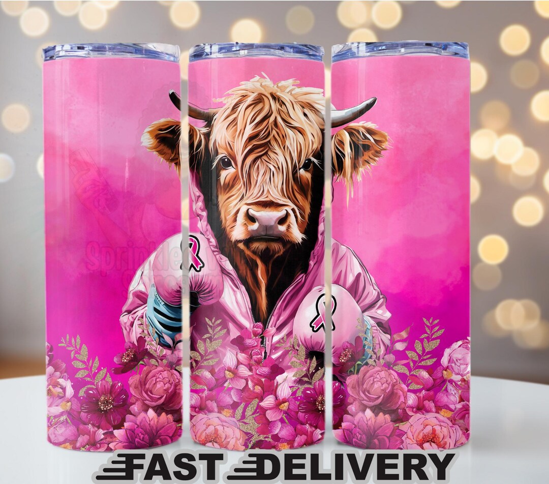 Personalized Highland Cow Breast Cancer Tumbler, Breast Cancer Cow ...