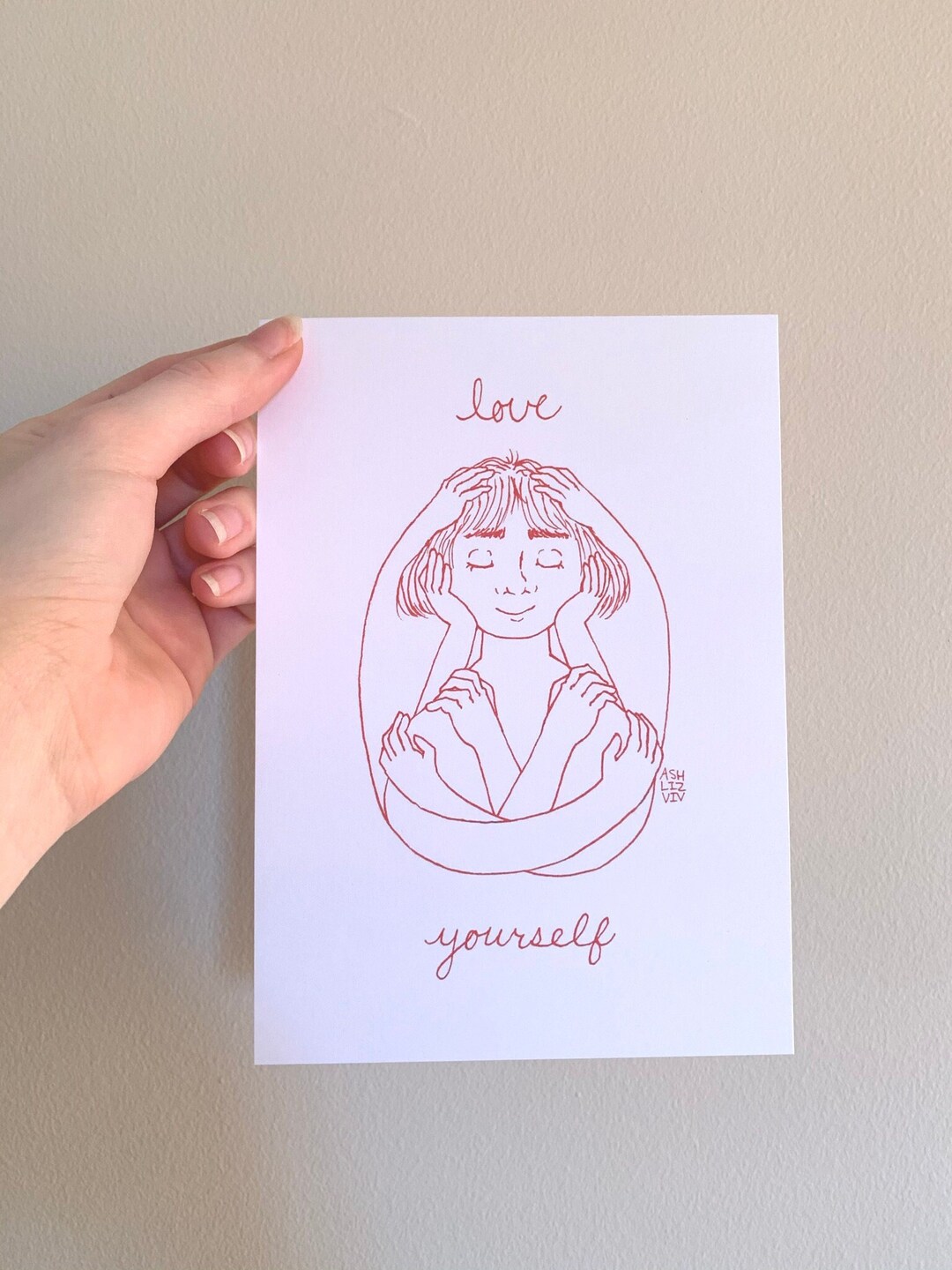 Art Print Illustration 5x7 Love Yourself Ink Drawing Print - Etsy