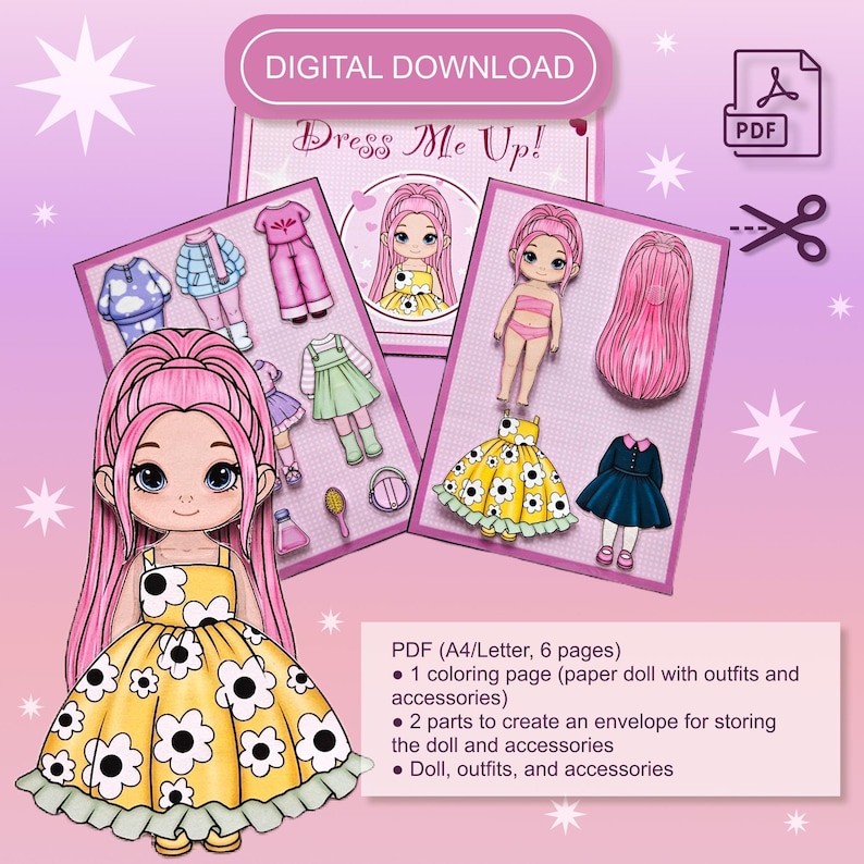 Printable Paper Doll With Outfits & Accessories + 1 Coloring Page | PDF ...