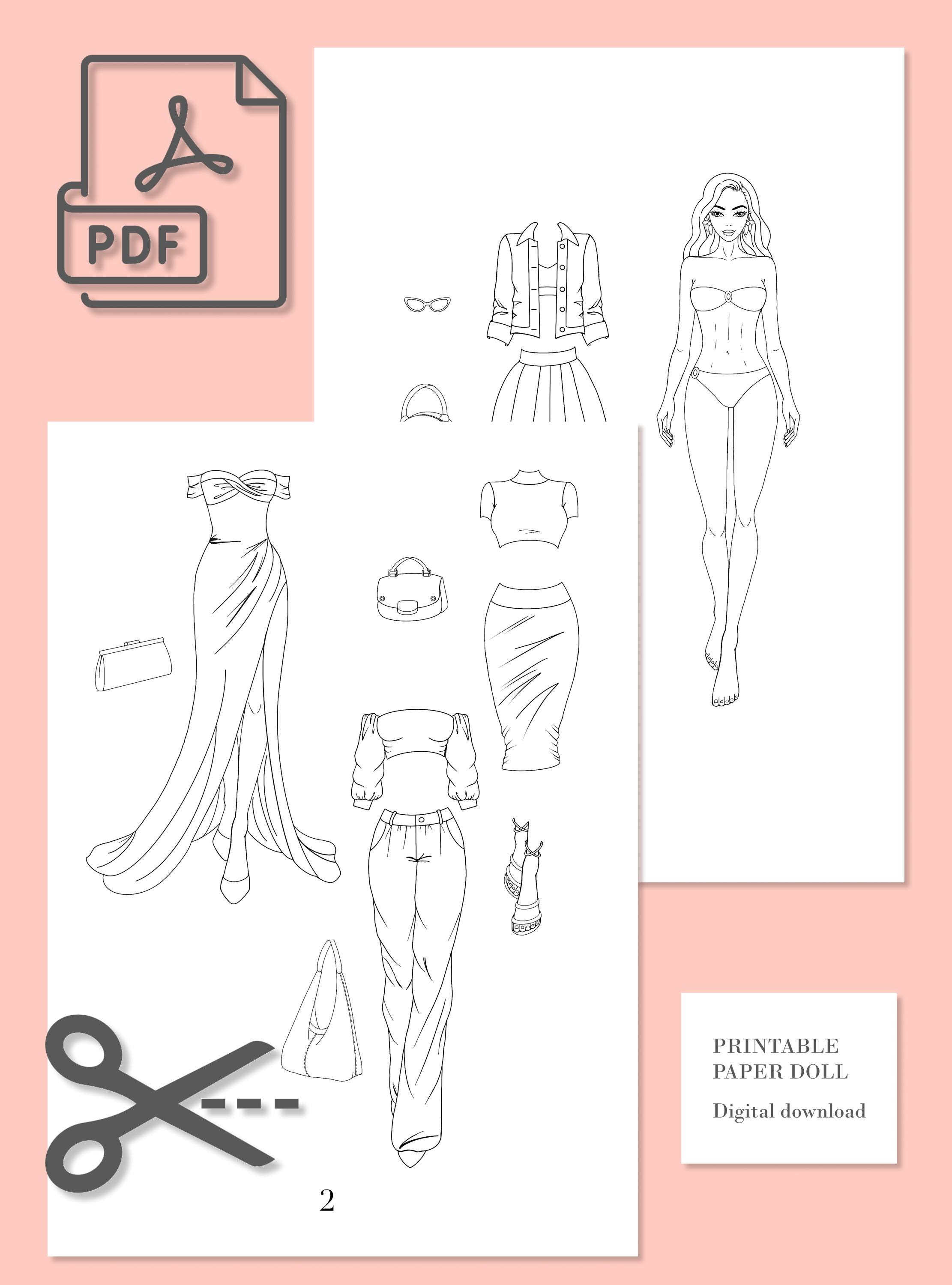 Printable Paper Doll With Outfits & Accessories | Coloring Pages | PDF ...