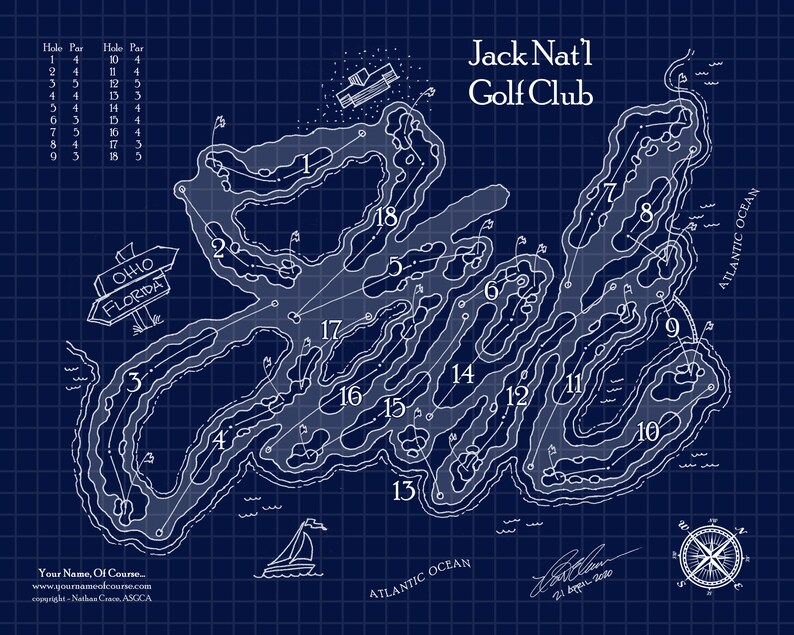 Yournameofcourse 8x10 Custom Golf Course Blueprint Using - Etsy